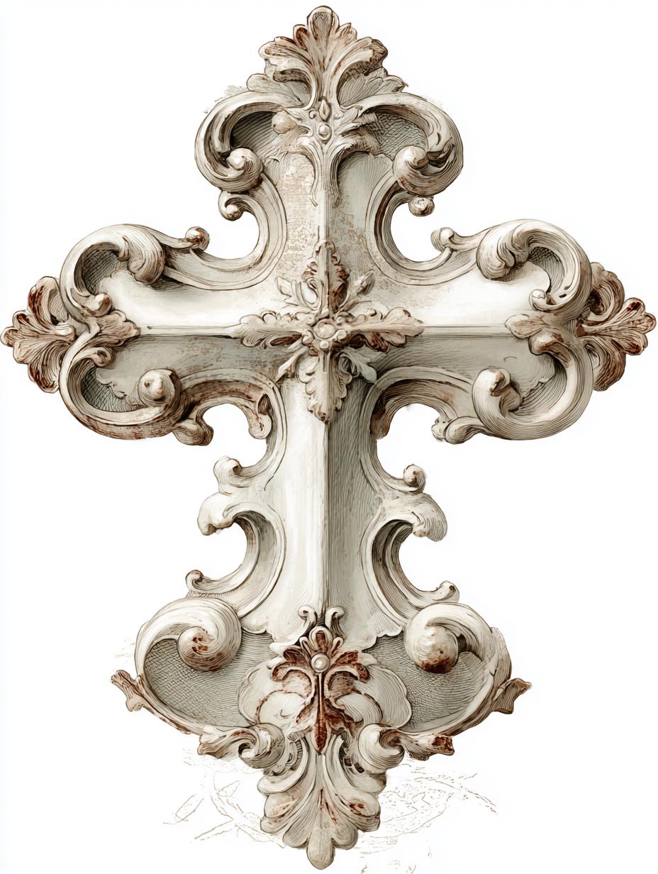 Ornate Cross CLIPART, Baroque Style Ivory Cross With Scrollwork Details ...