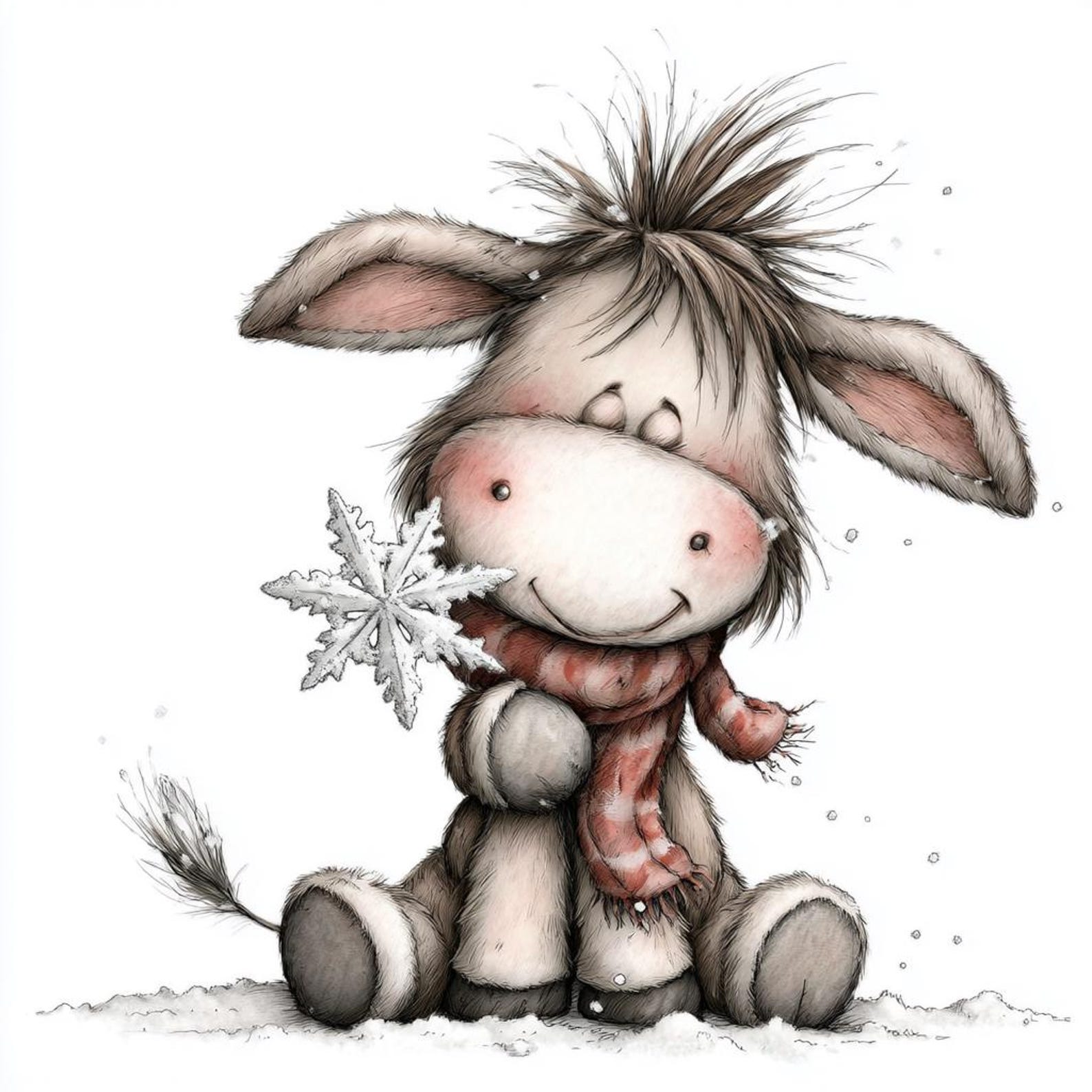 Winter Donkey Clipart, Cozy Snowflake Donkey, Cute Farm Animal PNG Set ...