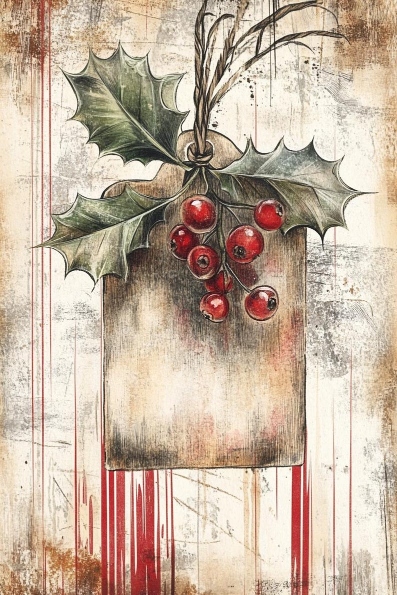 Rustic Christmas Holly PNG Set, Vintage Holiday Clipart, Festive Star ...