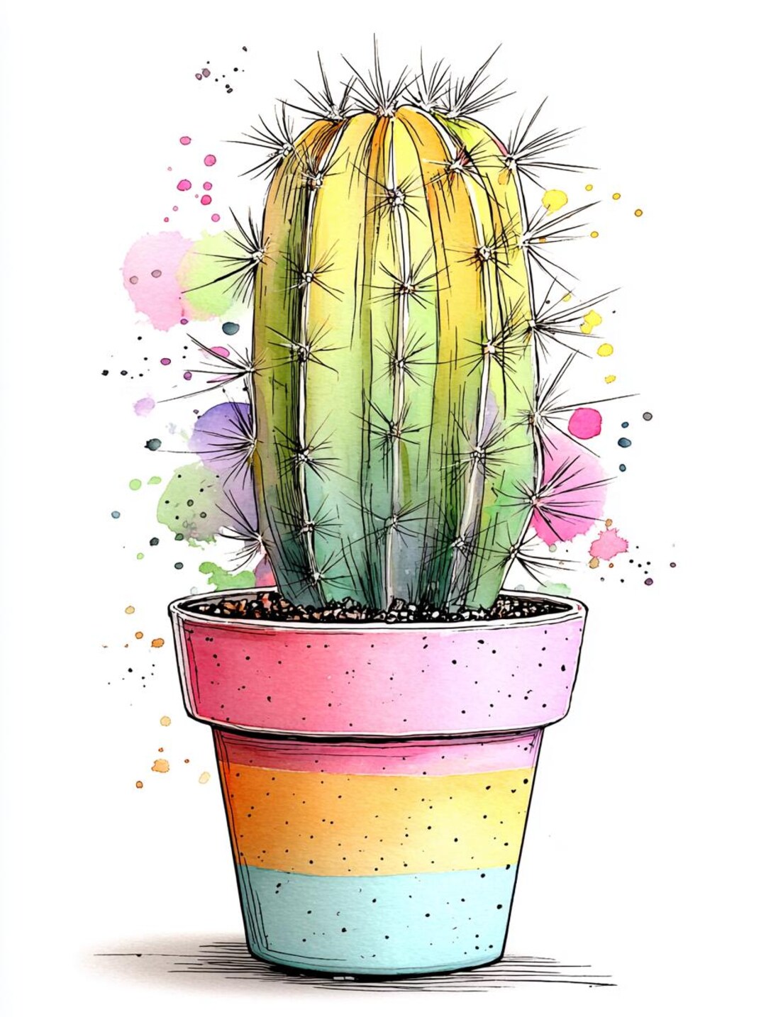Pastel Rainbow Cactus Clipart, Colorful Potted Cactus Art, Spring ...