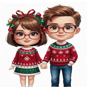 10 Cute Christmas Couples Clipart Bundle, Boy and Girl Clipart, Digital ...