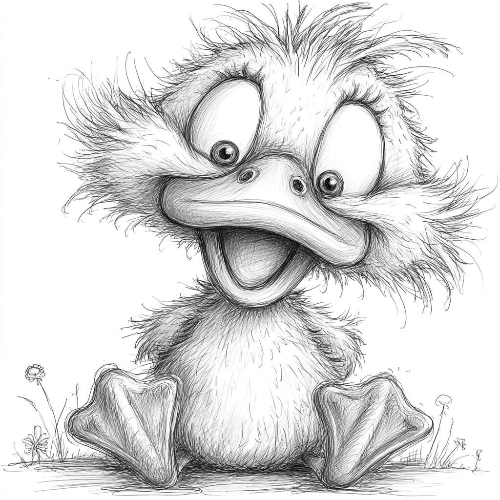 Adorable Duckling Sketch Set, Whimsical Pencil Art of Cute Ducks ...