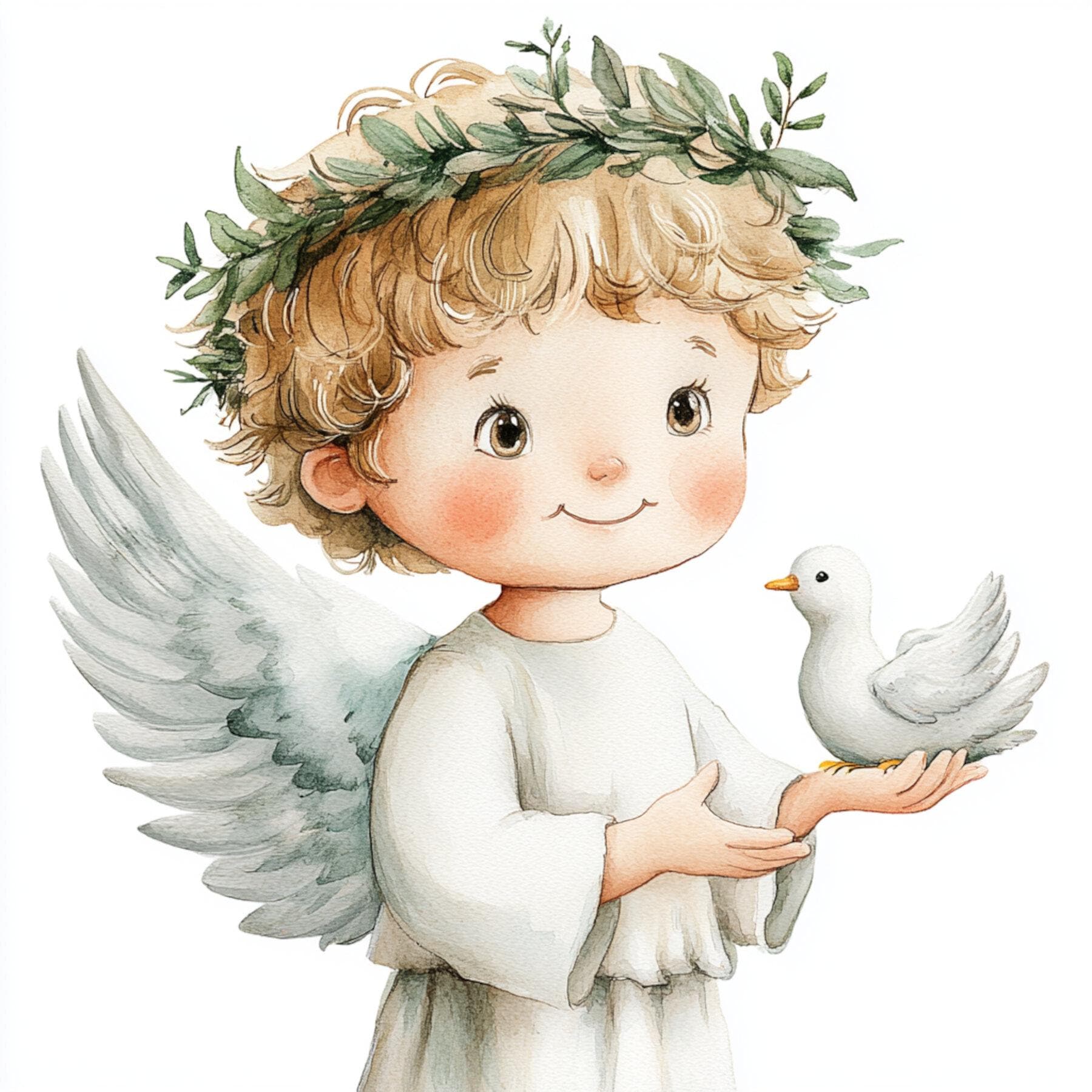 Olive Joy, Angel Child Art, Peace Dove Clipart, Holy Child Sketch ...