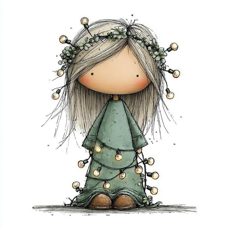 Winter Lights Girl Clipart Set, Whimsical Holiday Pngs, Festive ...