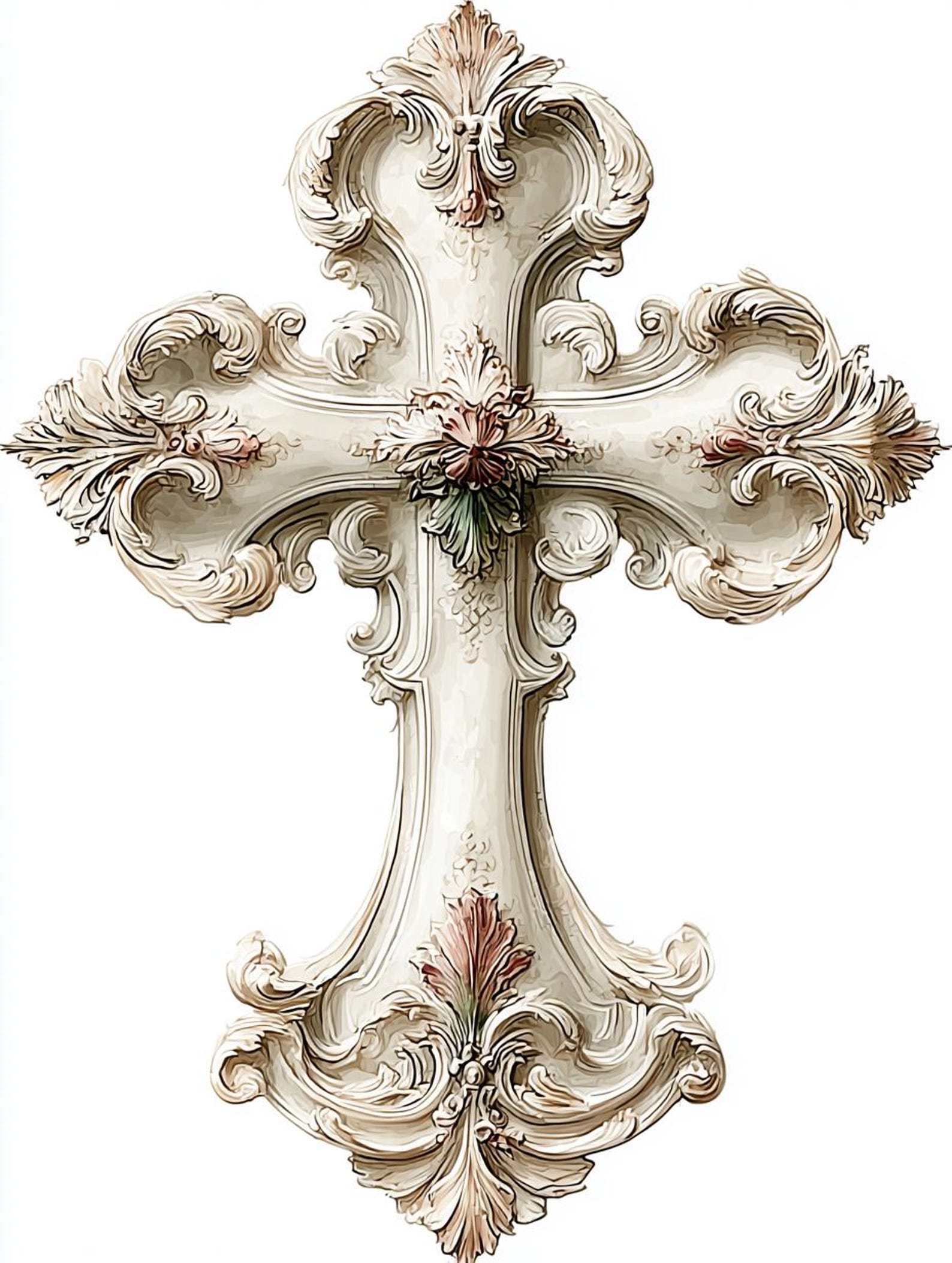 Ornate Cross CLIPART, Baroque Style Ivory Cross With Scrollwork Details ...
