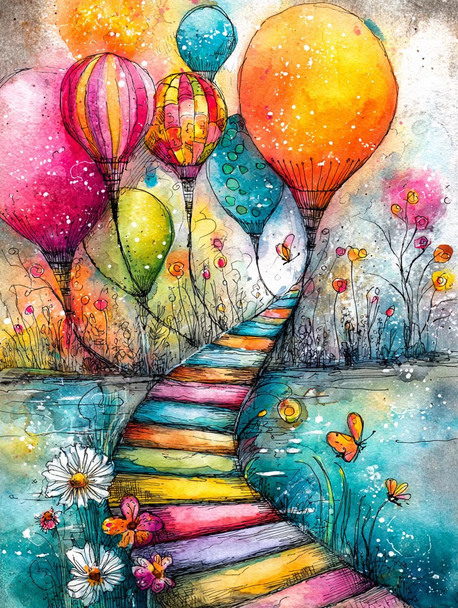 Rainbow Bridge, Kids on Bridge, Dreamy Forest, Colorful Trees, Fairy ...