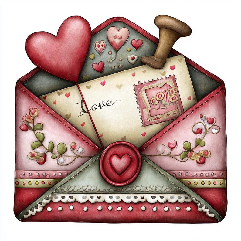Cozy Love Letters, Valentine Clipart Set, Heart Envelope PNG, Cute Gift ...