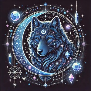 Crystal Mythical Wolf, Crystal, Celestial, Whimsical Clipart, Ethereal ...