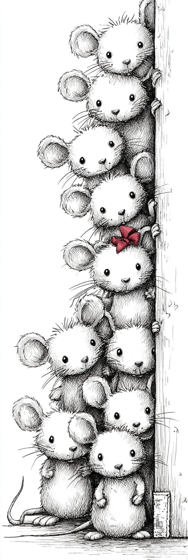 Whimsical Mouse Tower PNG Set, Hand-drawn Peeking Mice Clipart, Cute ...