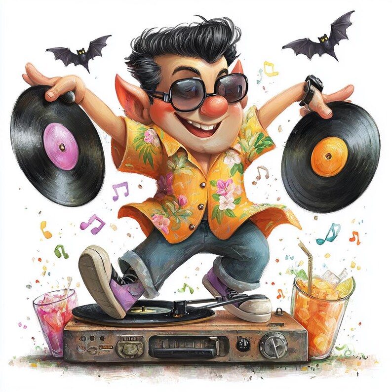 Vampire DJ, Halloween Party, Bat DJ Art, Record Player, Spooky Music ...