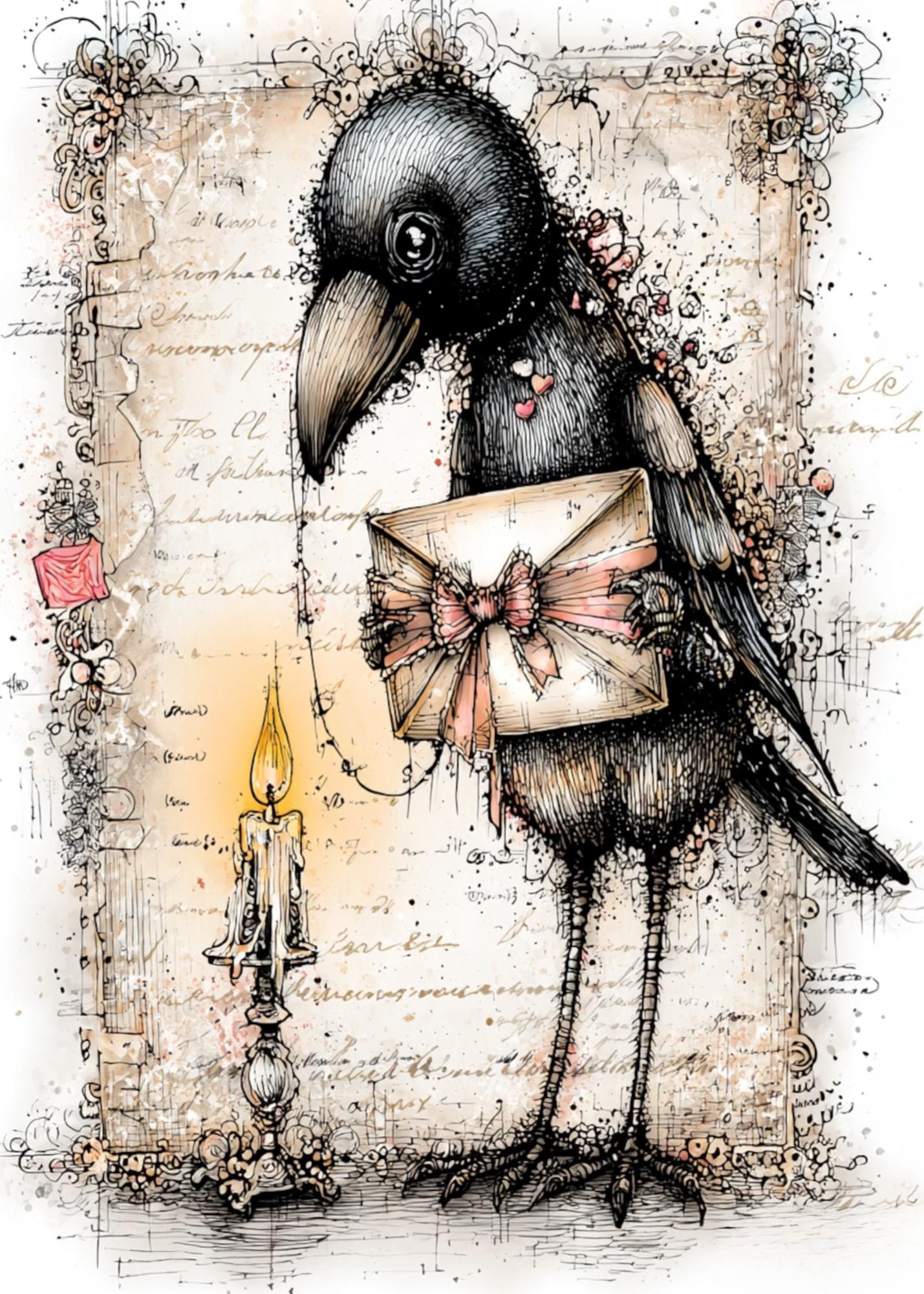 Love Letter Crows, Gothic Valentine Ravens, Vintage Bird Art, Romantic ...