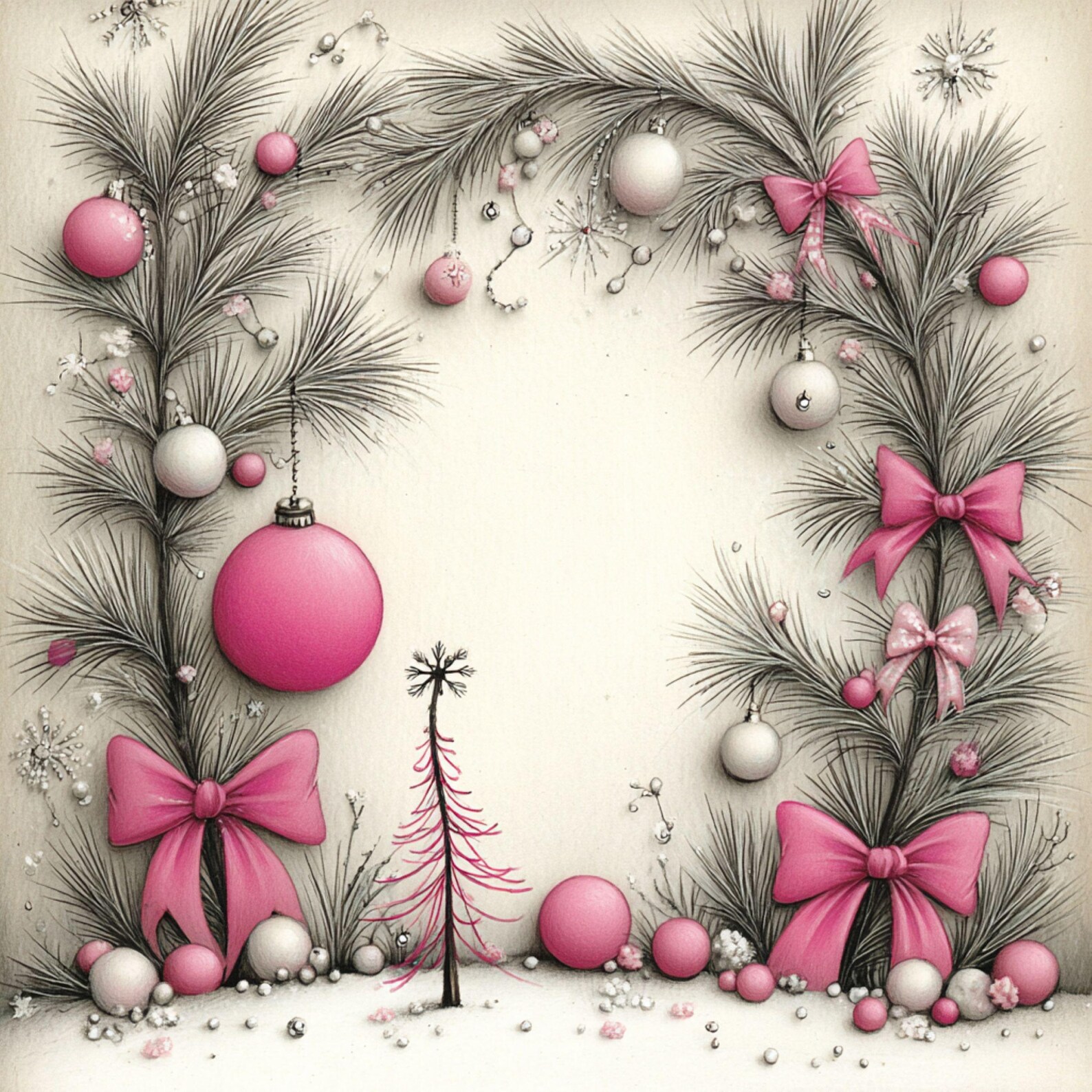 Vintage Pink Christmas Frames, Shabby Chic Scrapbook Borders, Festive ...