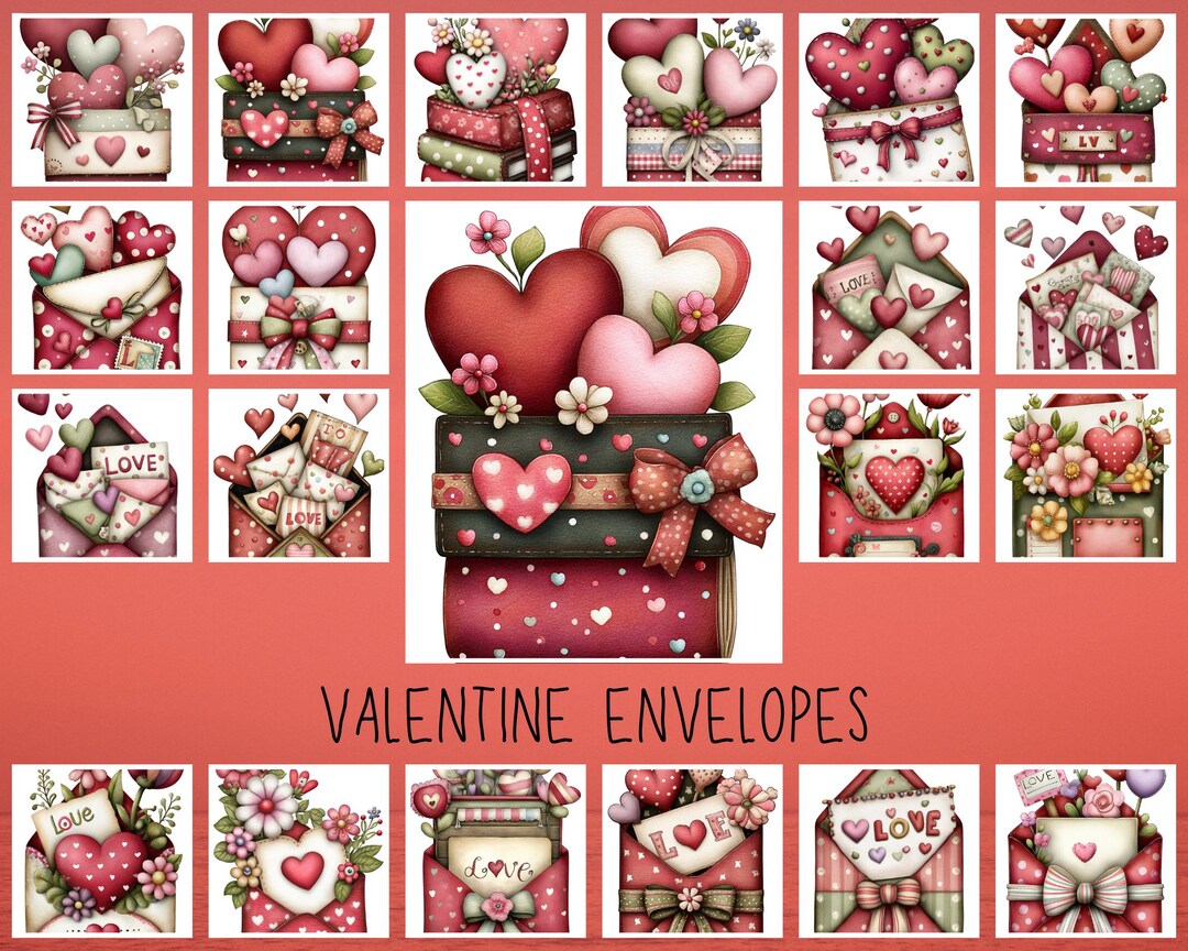 Valentine Envelopes, Love Letter Clipart, Romantic Mail PNG, Heart and ...