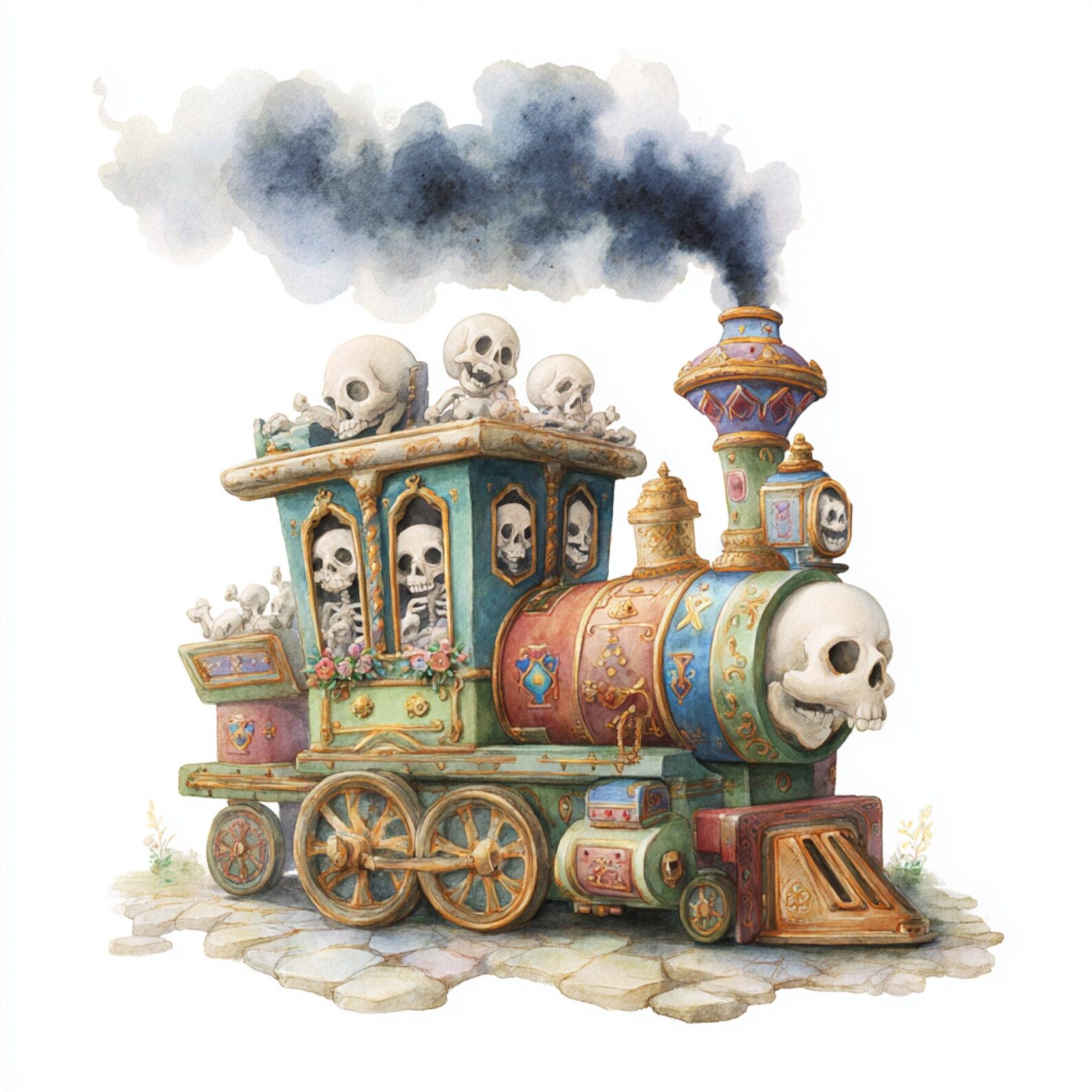 Skeleton Train, Spooky Train, Haunted Engine, Halloween Art, Ghost ...