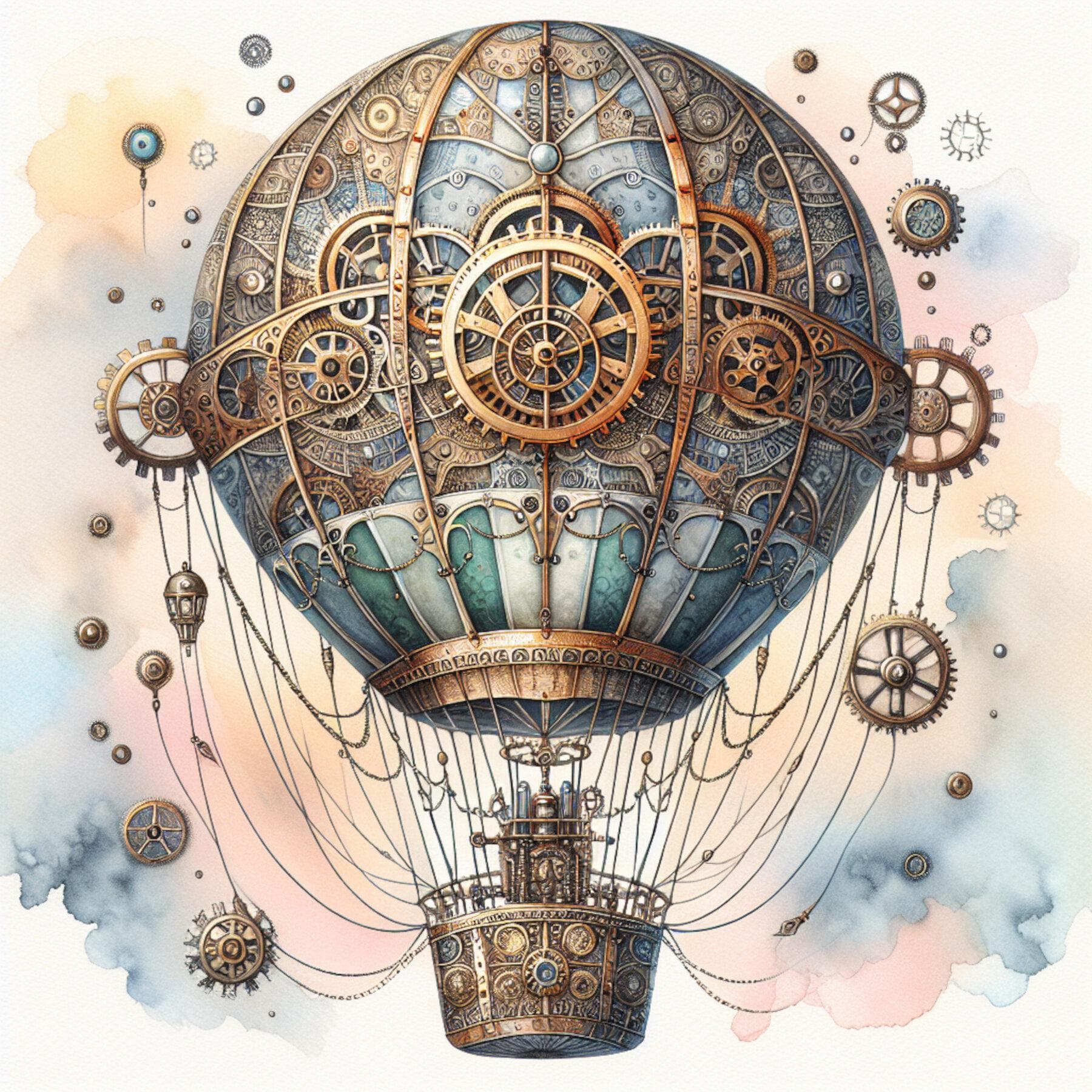 Steampunk Balloon, Gear Balloon, Vintage Flight, Clockwork Airship ...