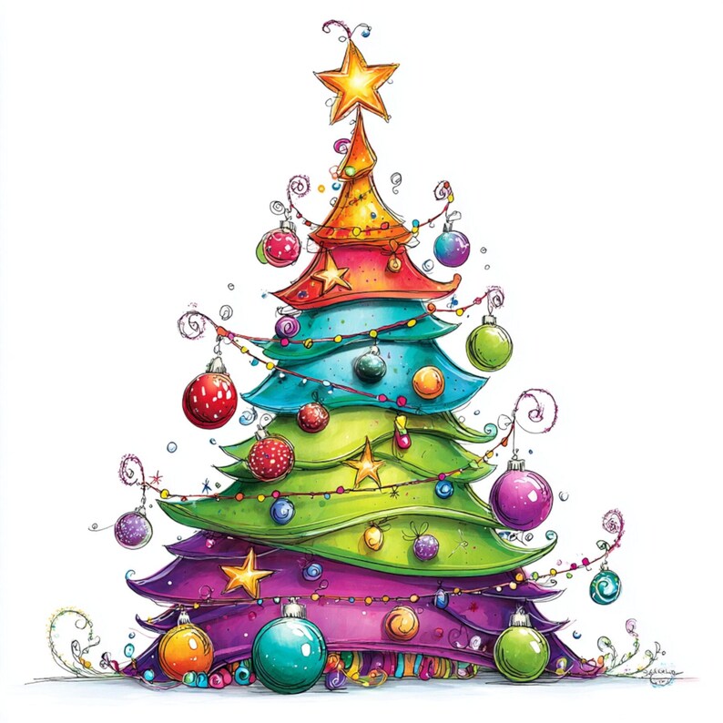 Rainbow Tree, Xmas Clipart, Bright Holiday, Color Tree Art, Festive ...