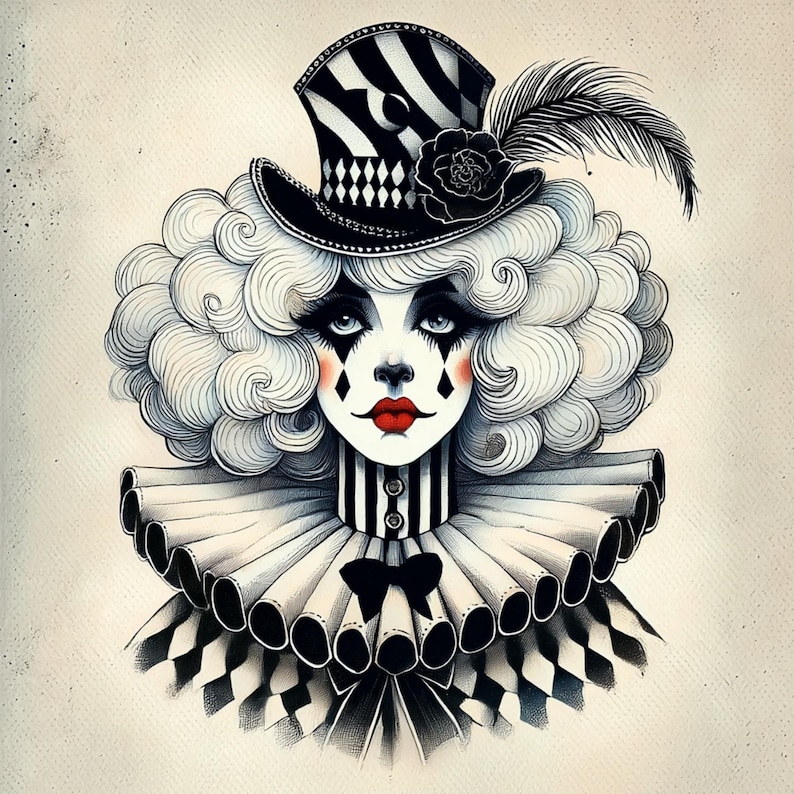 Velvet Pierrot, Vintage Clown, Harlequin Art, Circus Portrait, Black ...