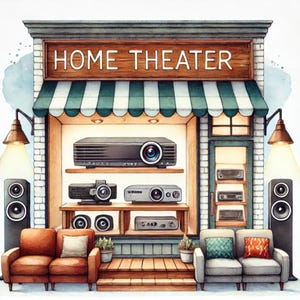 Night at the Movies, Cinema Clipart, Movie Shop Art, Film Theater ...
