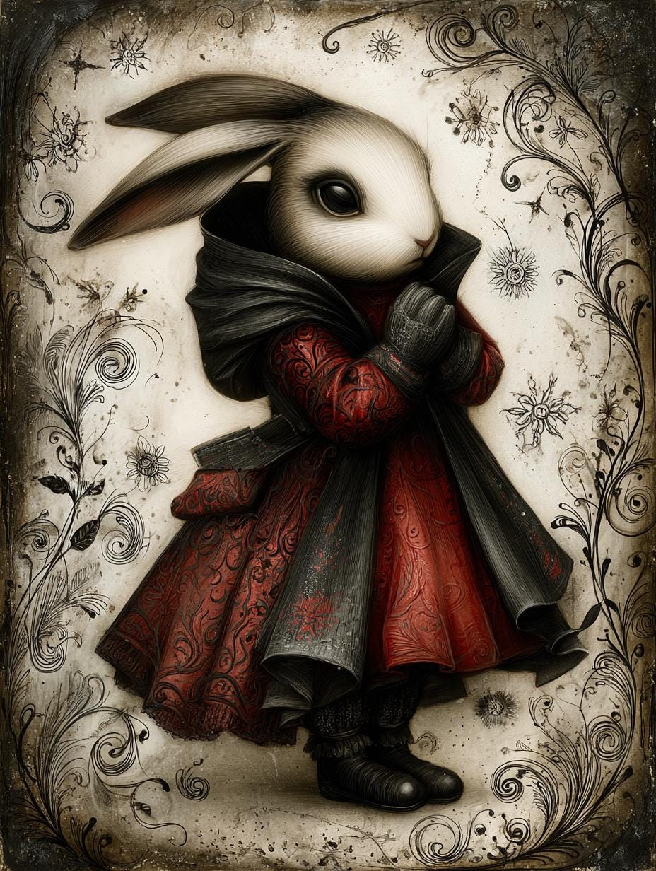 Victorian Rabbits, Red Cloak Bunny, Storybook Rabbit Art, Steampunk ...