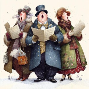 Christmas Carol, Choir Scene, Singing Group, Snowy Street, Holiday Song ...