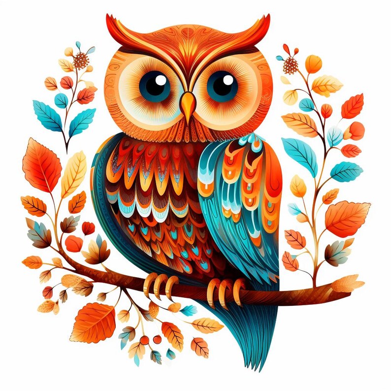 Autumn Owl, Fall Owl Art, Woodland Owl, Owl Decor, Autumn Bird, Fall ...