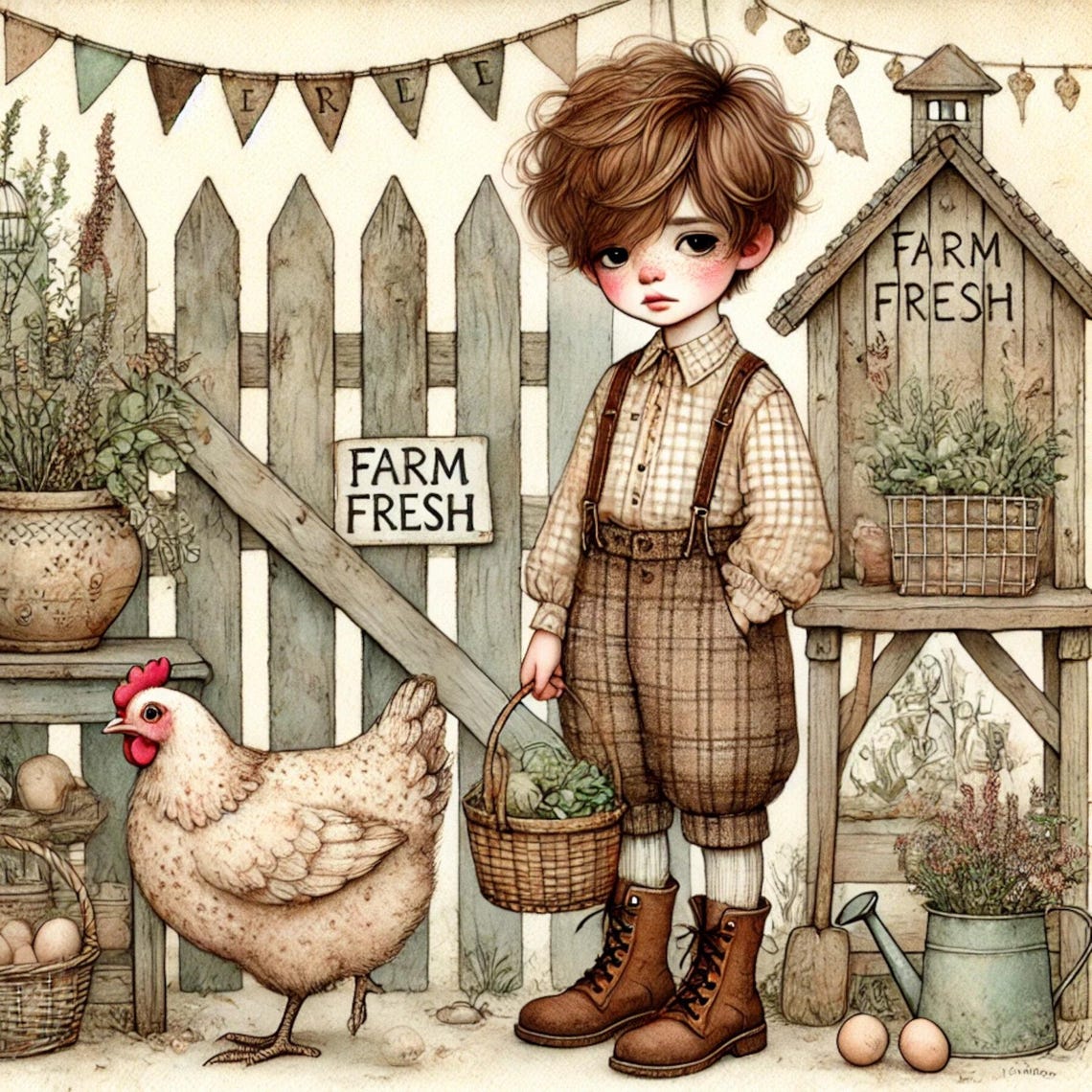 Just a Boy and His Chicken, Farmhouse Boy Art, Rustic Farm Print ...