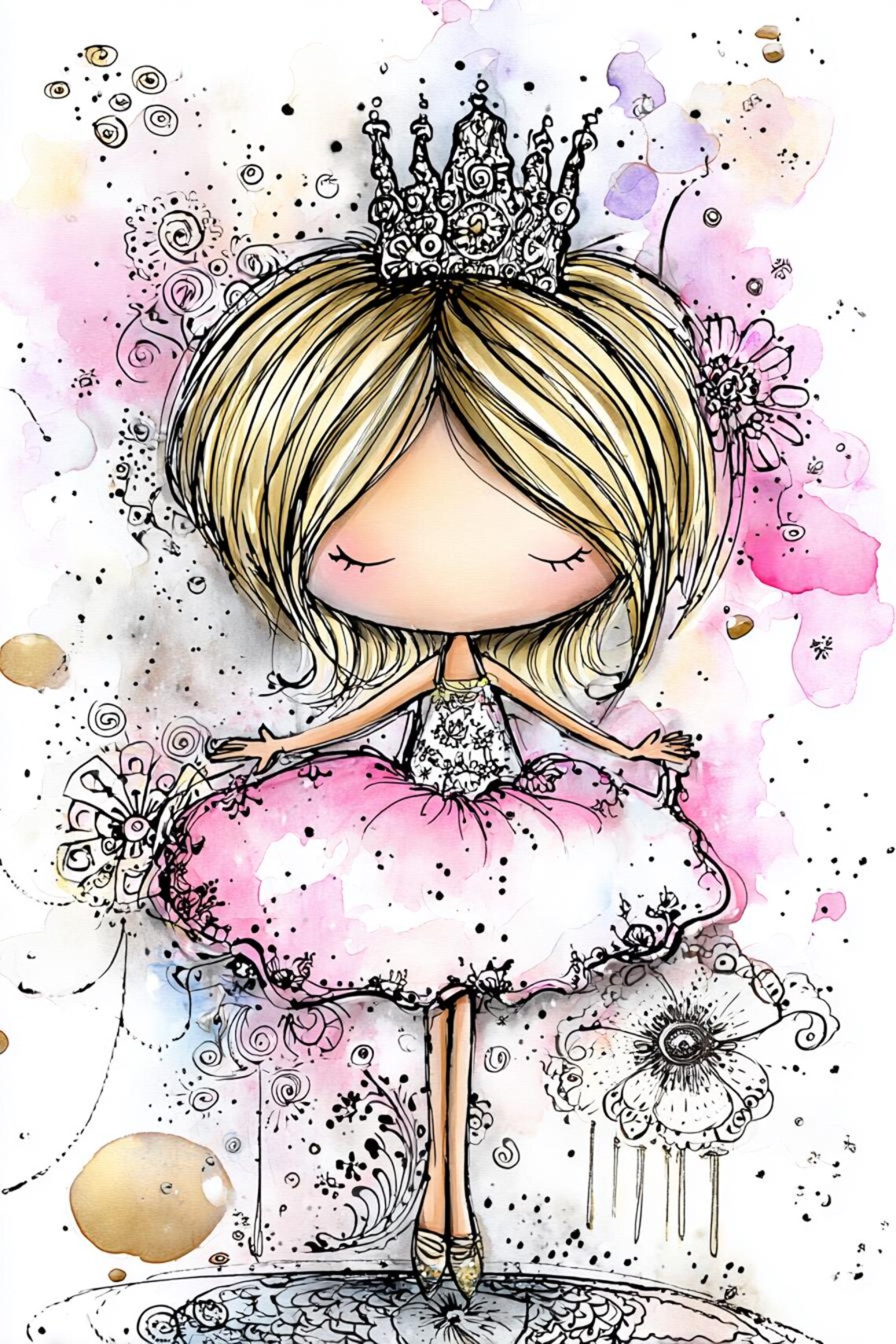 Blush Princess Clipart Set, Watercolor Princess Art, Whimsical Girl ...
