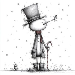 Whimsical Snowman Clipart Set, Hand-drawn Winter Gentleman PNG, Top Hat ...