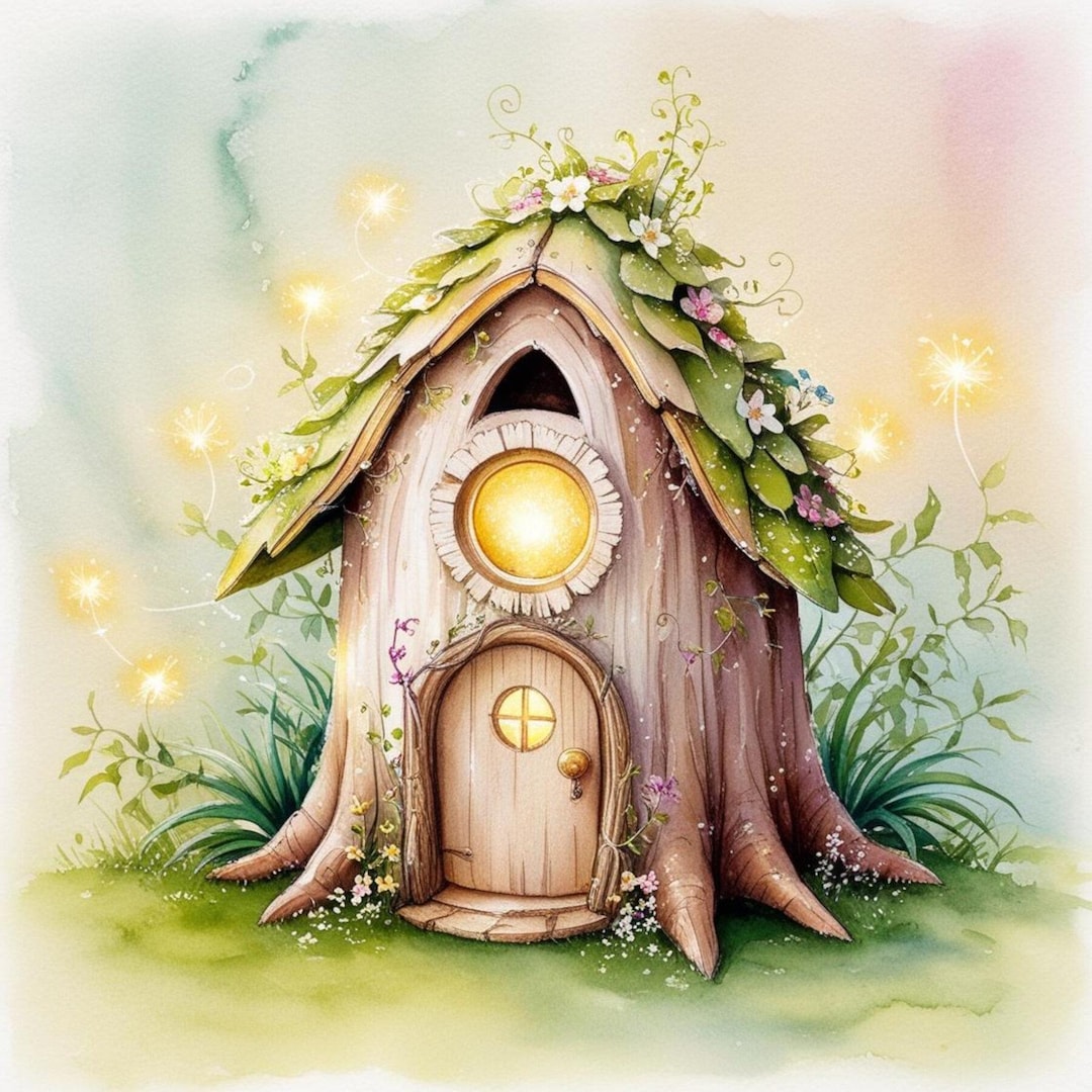 Mystical Fairy Houses, Fairy House Art, Whimsical Watercolor, Enchanted ...