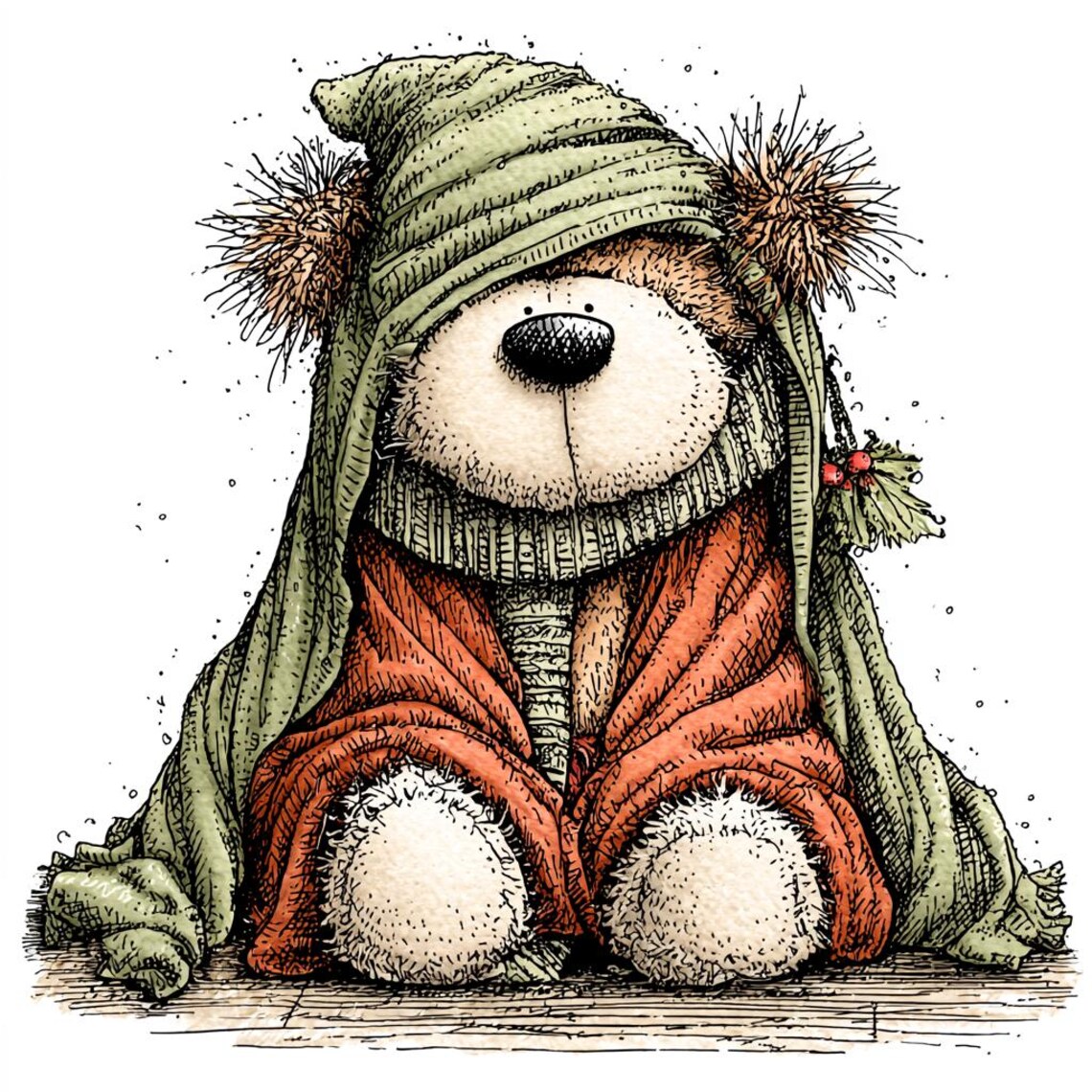 Winter Bear Clipart, Cozy Teddy With Blanket, Christmas Bear PNG, Warm ...