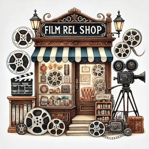 Night at the Movies, Cinema Clipart, Movie Shop Art, Film Theater ...