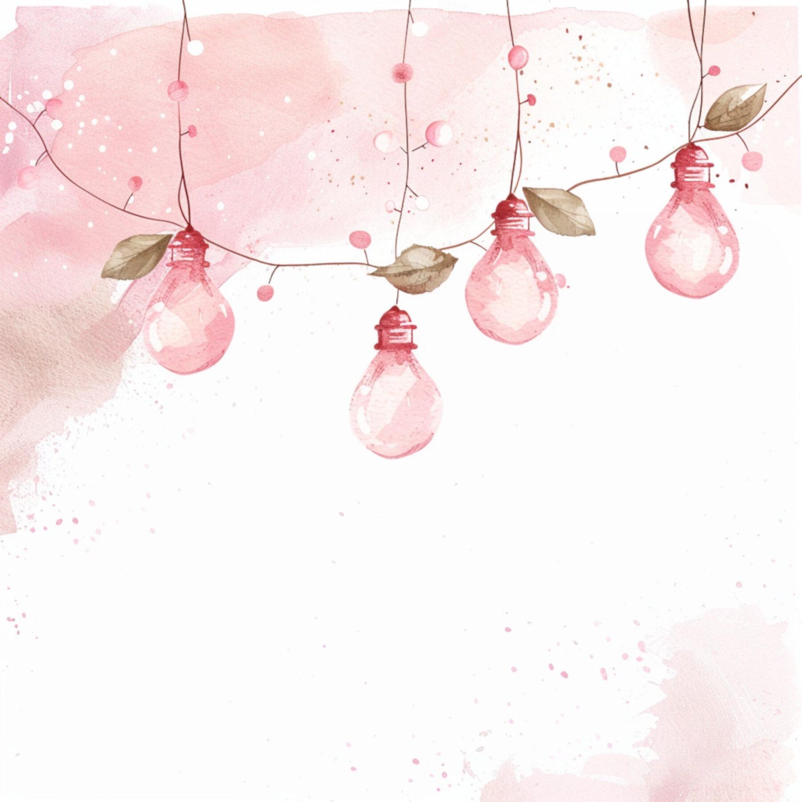 Fairy Lights Clipart, Pink Garland Art, Boho String Lights, Watercolor ...