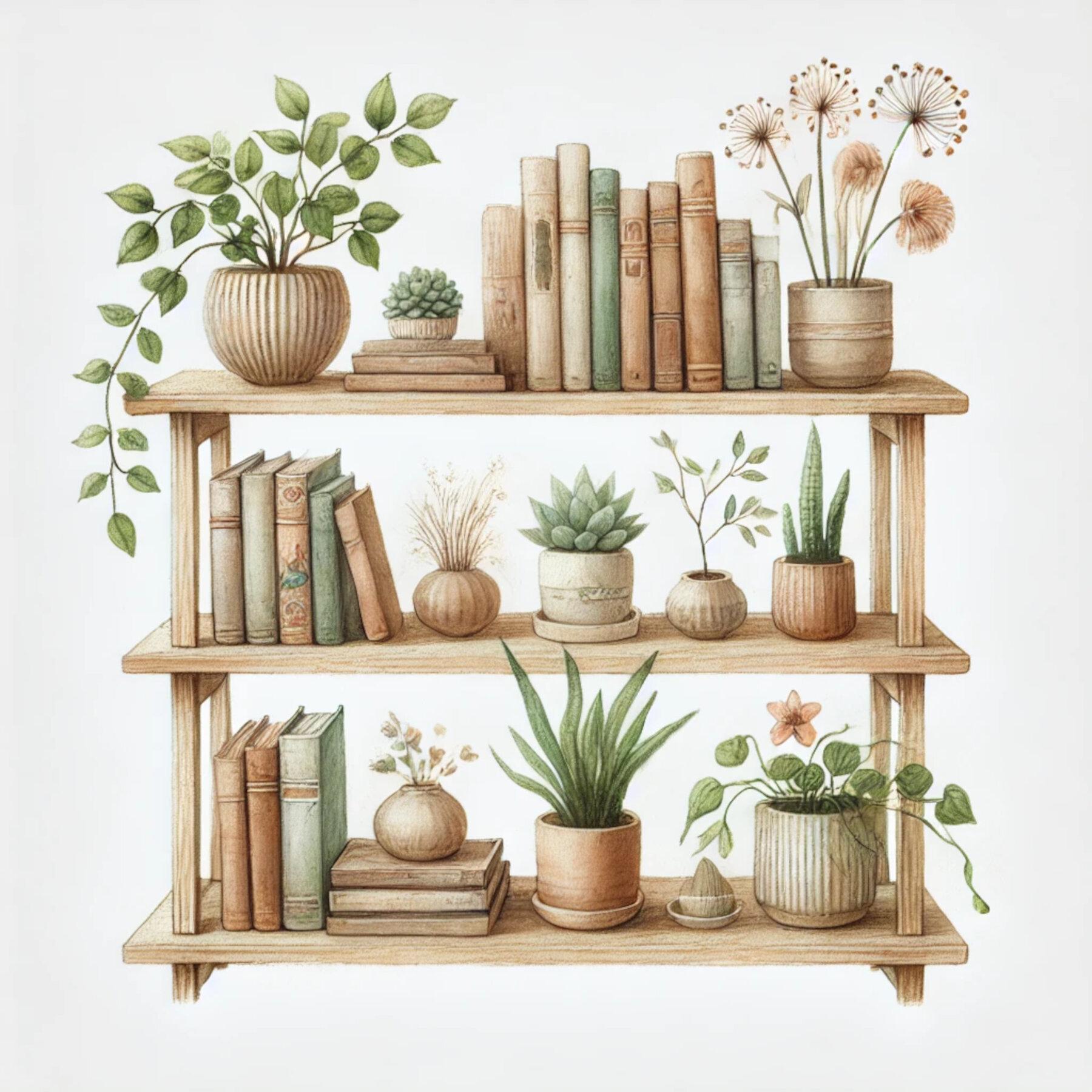 Whimsical Bookshelf, Artistic Shelf Design, Cozy Shelf Aesthetic ...