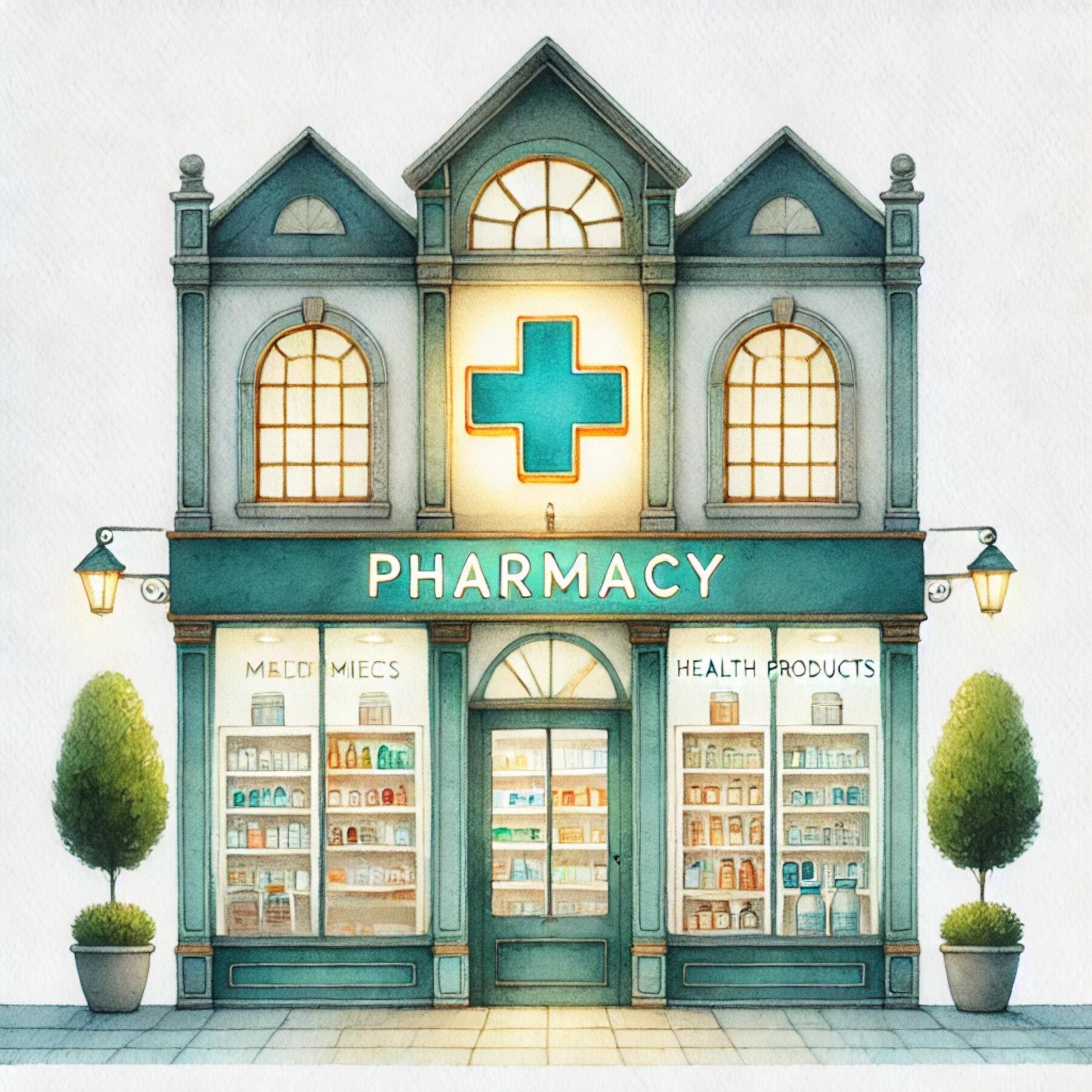 Village Pharmacy, Pharmacy Clipart, Shopfront Art, Drugstore Art ...