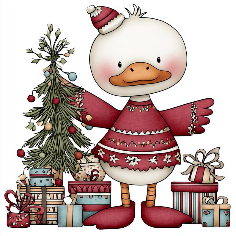 Christmas Duck PNG Set, Whimsical Holiday Ducks With Gifts and Trees ...