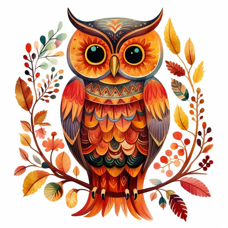 Autumn Owl, Fall Owl Art, Woodland Owl, Owl Decor, Autumn Bird, Fall ...