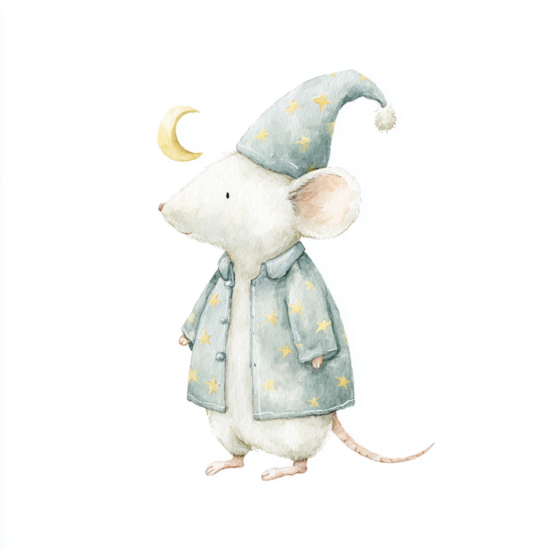 Bedtime Mouse, Pajama Mouse, Sleepy Mouse, Cute Mouse Art, Night Cap ...