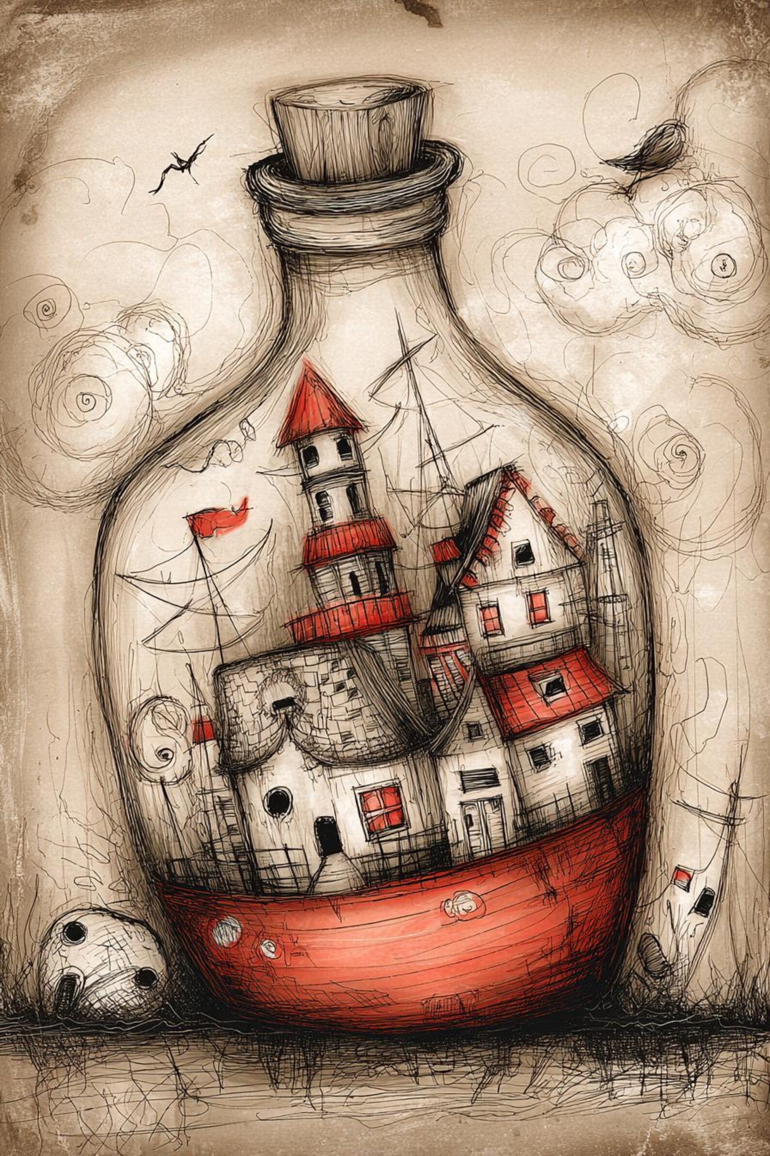 Gothic Ship, Spooky Boat, Eerie Voyage, Creepy Cute, Haunted Art, Red ...