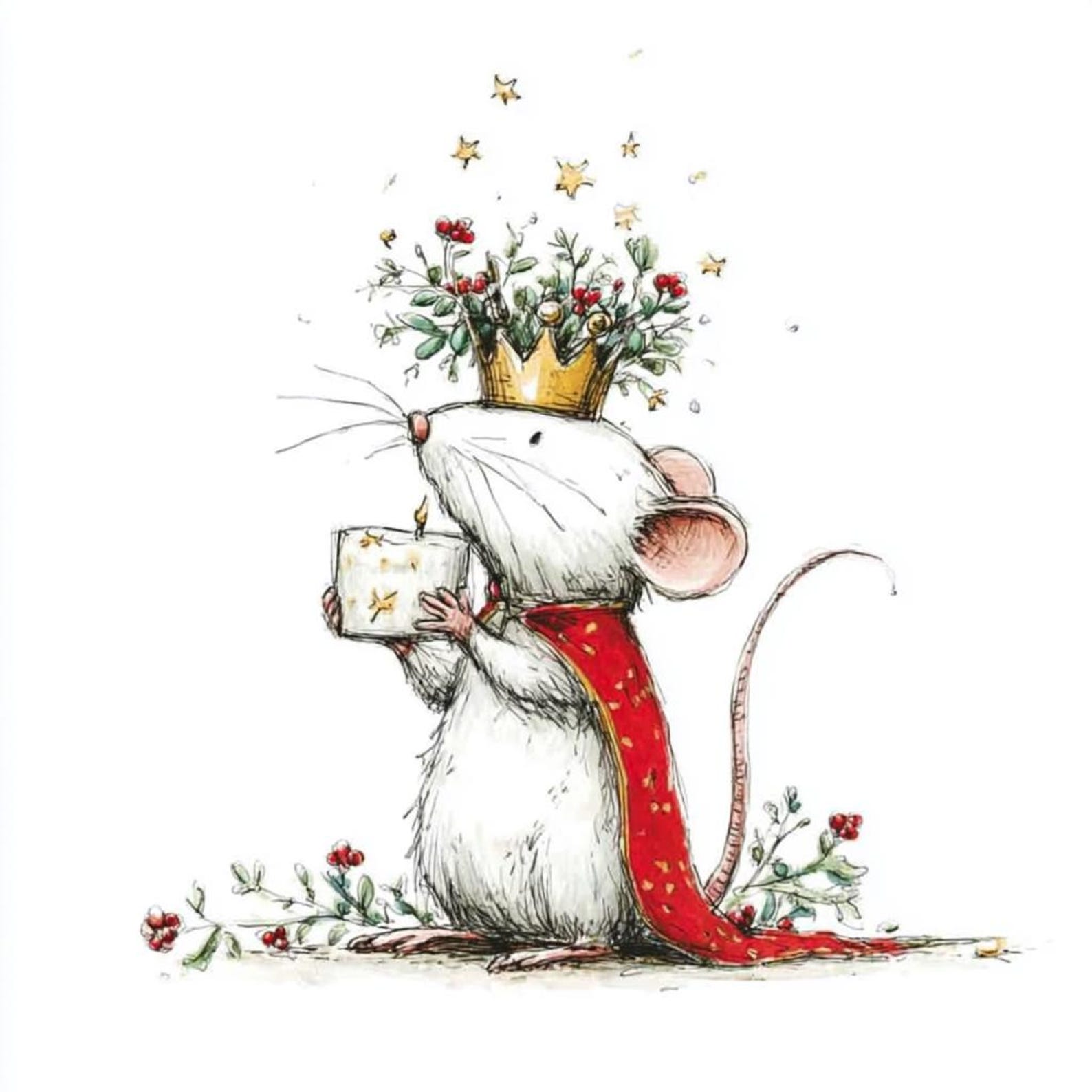 Christmas Mouse, Holly Crown, Festive Candle, Woodland Mouse, Holiday ...