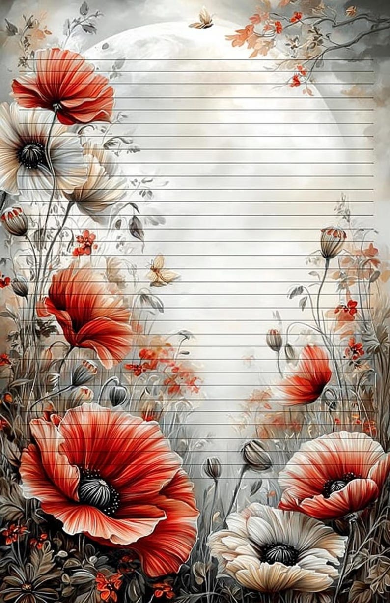 Red Poppy, Flower Pages, Floral Journal, Vintage Stationery, Poppy ...