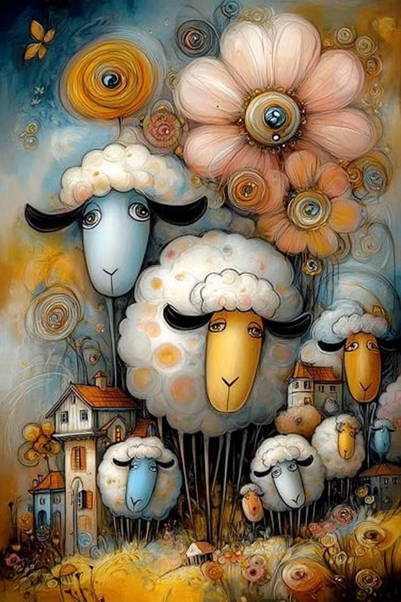 Dreamy Sheep, Whimsical Sheep PNG Set, Pastel Farm Scene, Floral Meadow ...