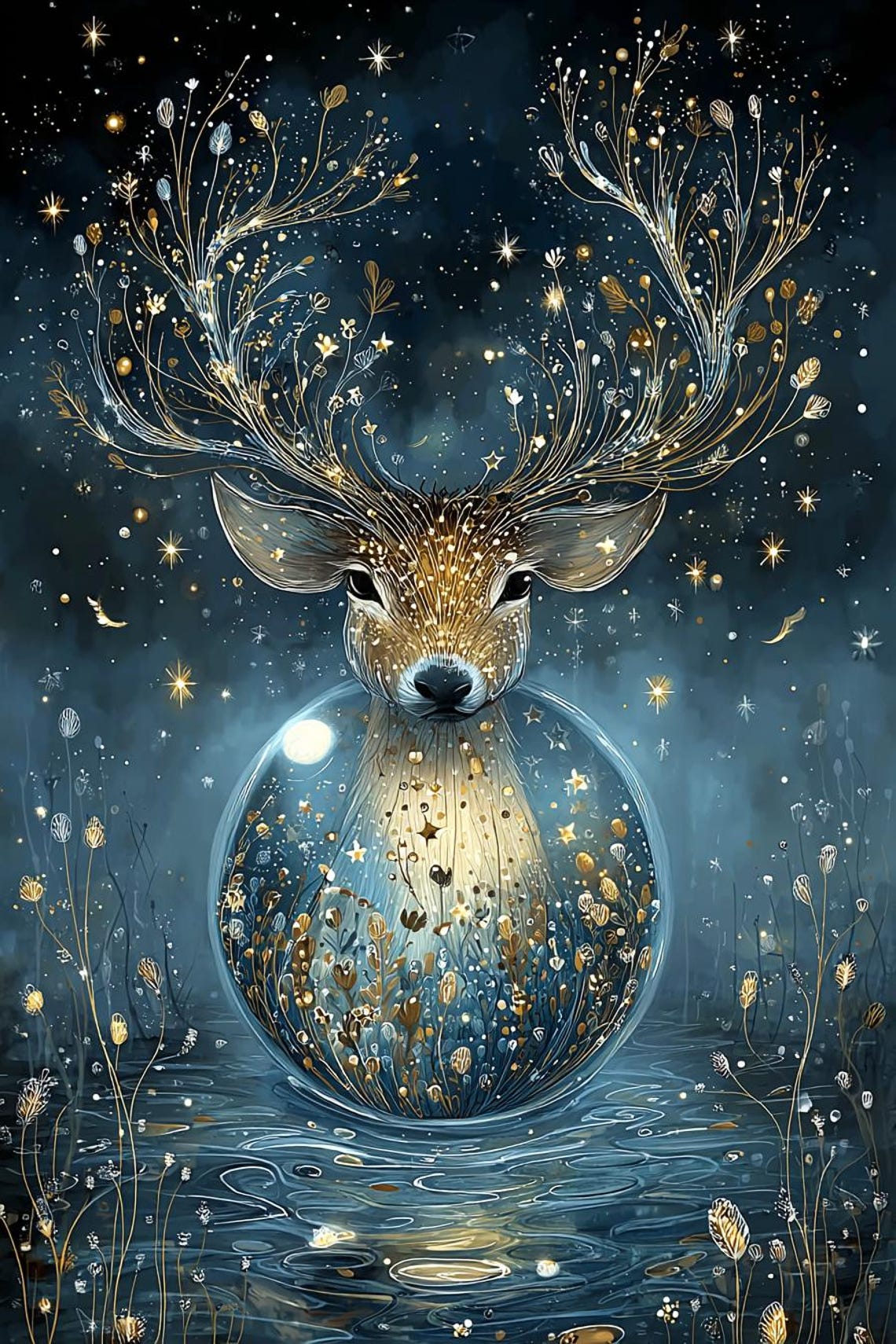 Starry Deer, Moon Stag, Cosmic Antlers, Night Sky, Celestial Stag ...