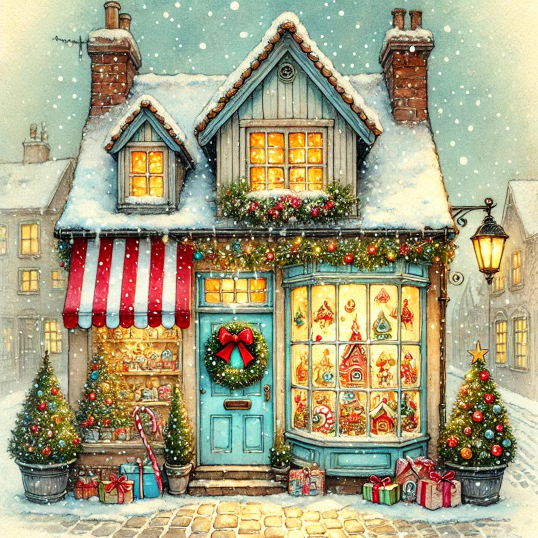 Christmas Shop, Holiday Decor, Festive Storefront, Xmas Display, Cozy ...