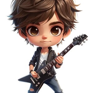 10 Rockstar Whimsical Boys, Rock and Roll, Chibi, Kawaii, Singing ...