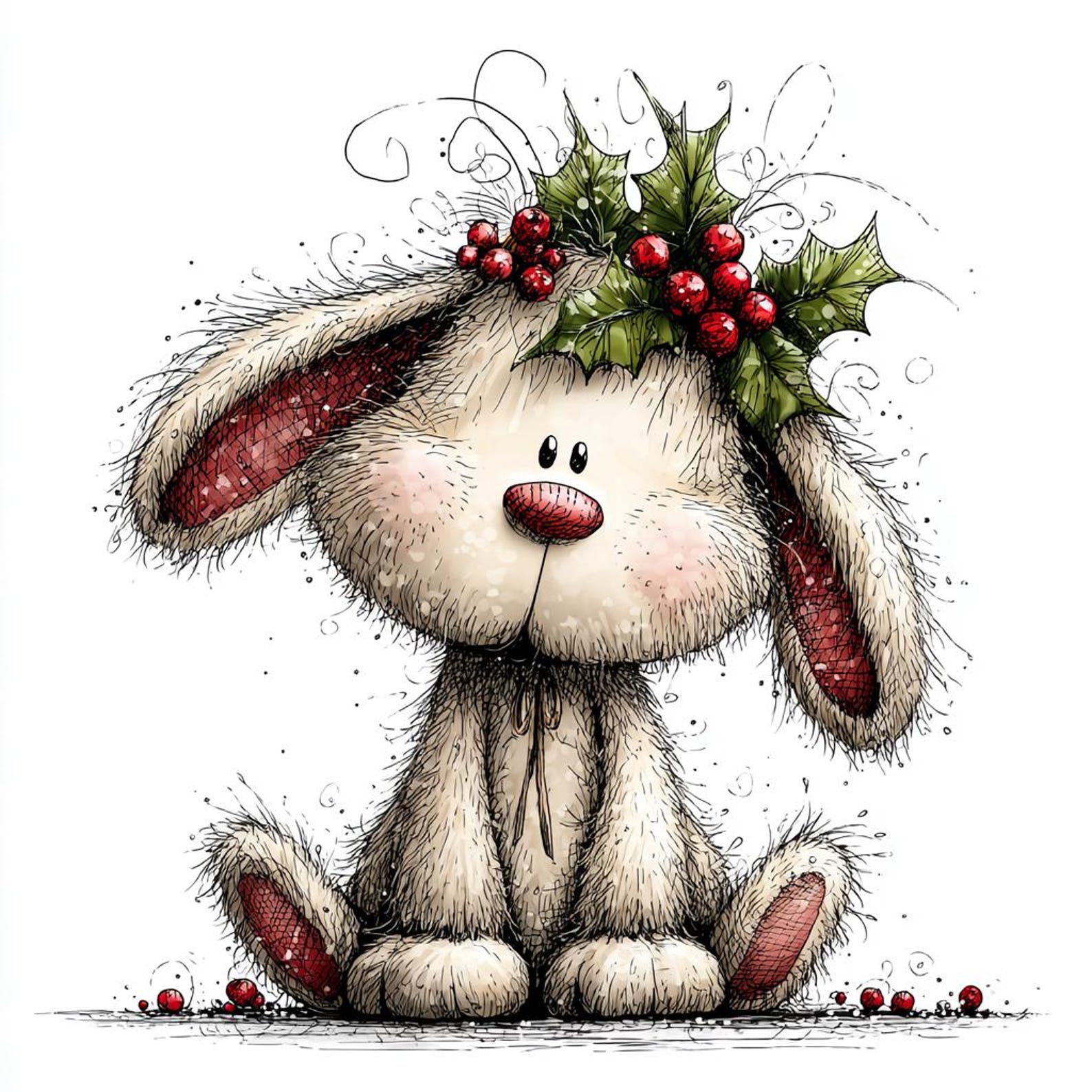 Christmas Bunny Clipart, Cute Winter Rabbit With Holly Crown, Festive ...