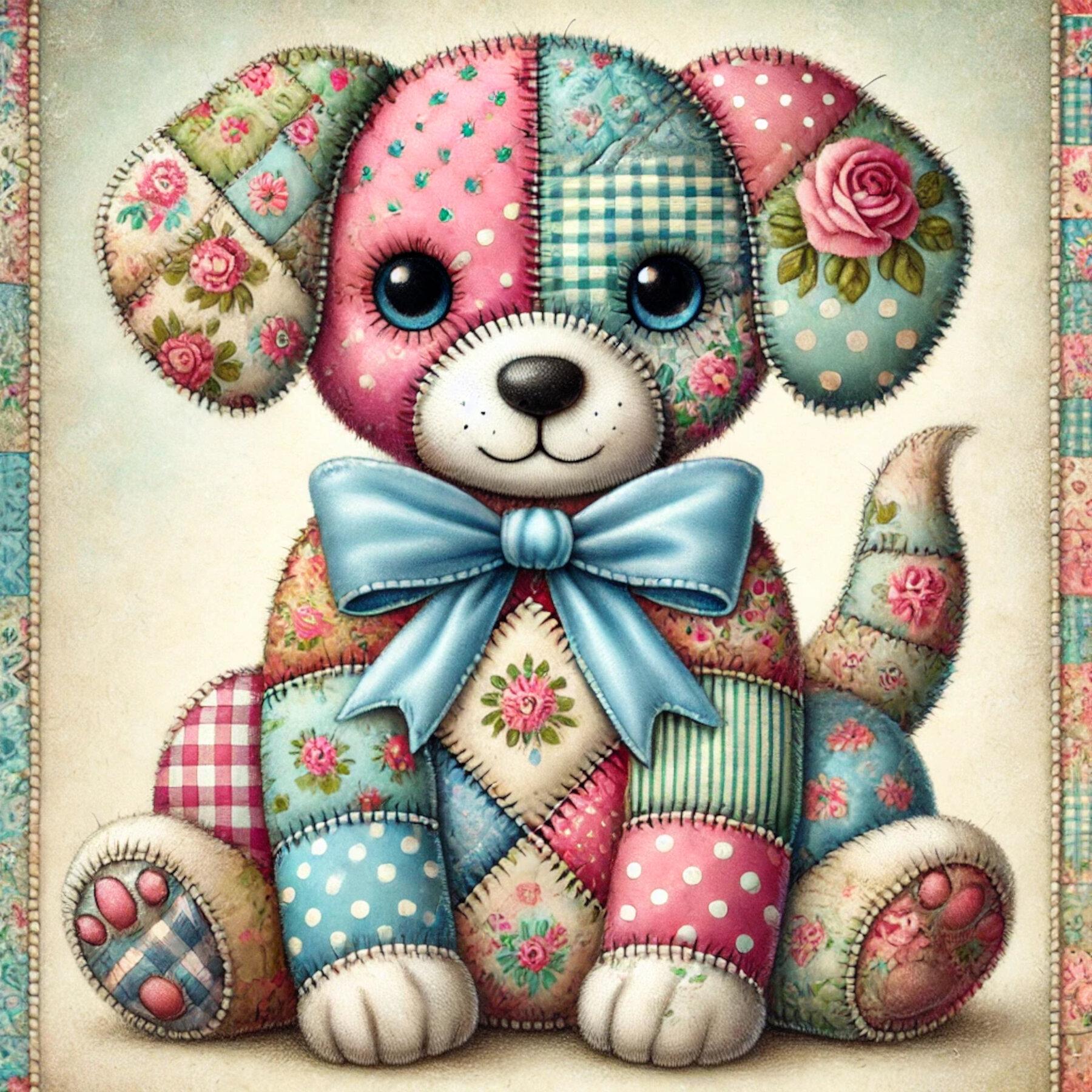 Patchwork Puppy, Quilted Puppy, Fabric Puppy Art, Vintage Puppy Jpg ...