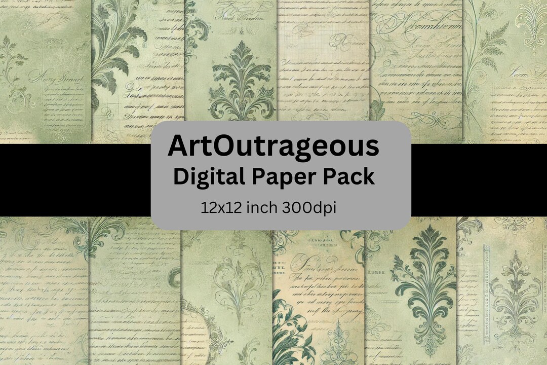 The Sage Green, Digital Papers, Scrapbooking Papers, 12x12 Inch, 300dpi ...