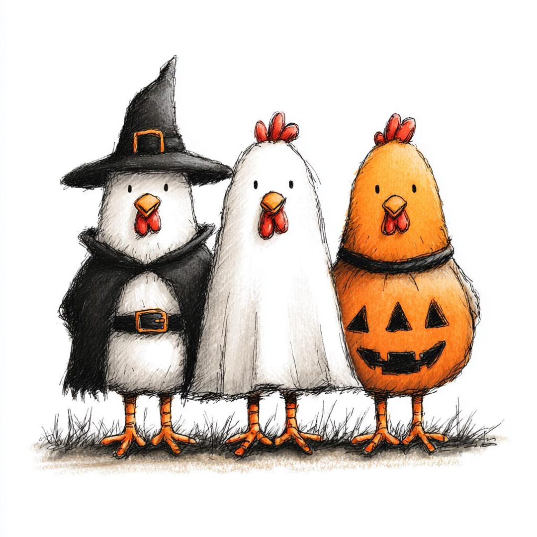 Chicken Halloween, Witch Chicken Art, Ghost Chicken, Pumpkin Chicken ...