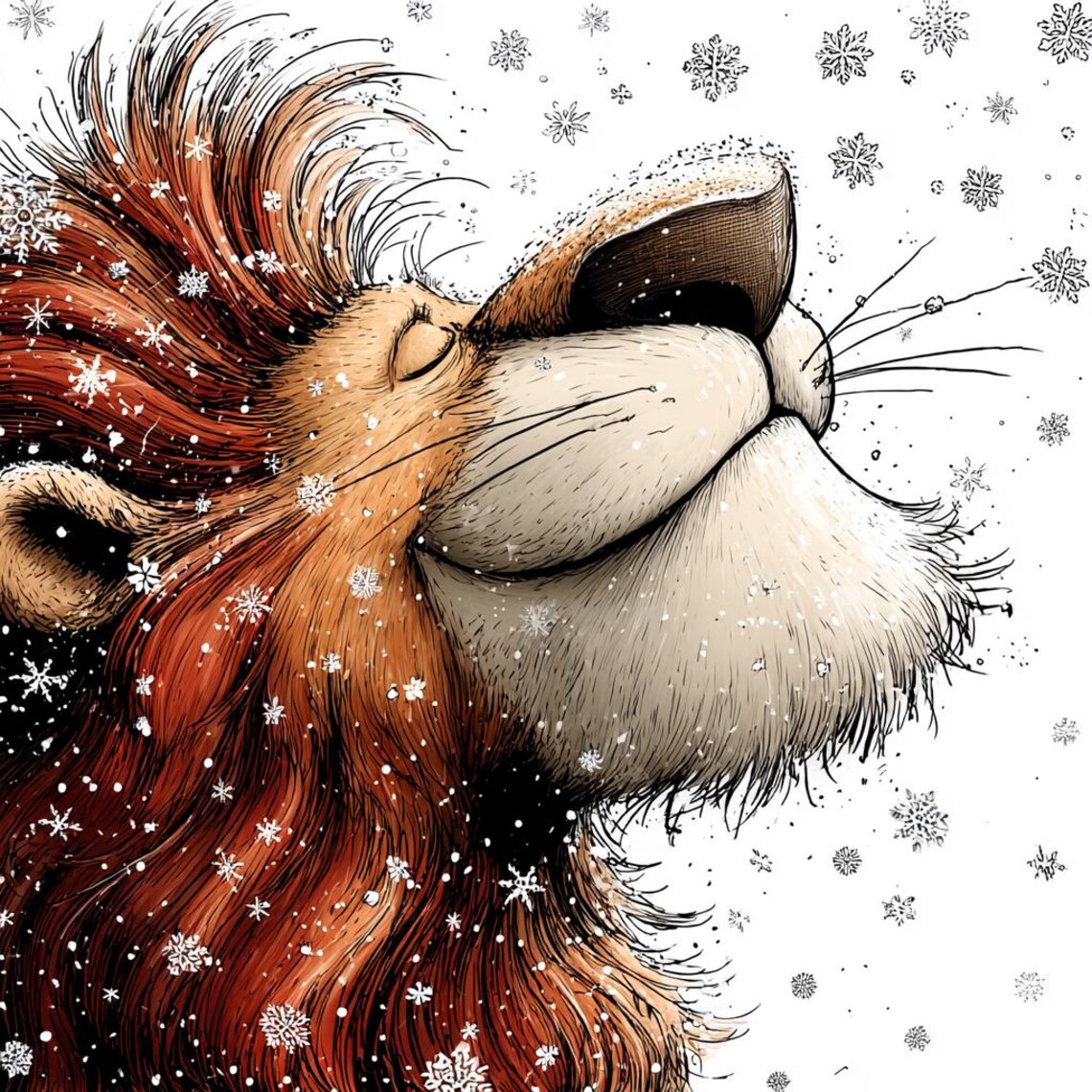 Snowflake Lion Clipart, Winter Lion Illustrations, Cozy Christmas ...