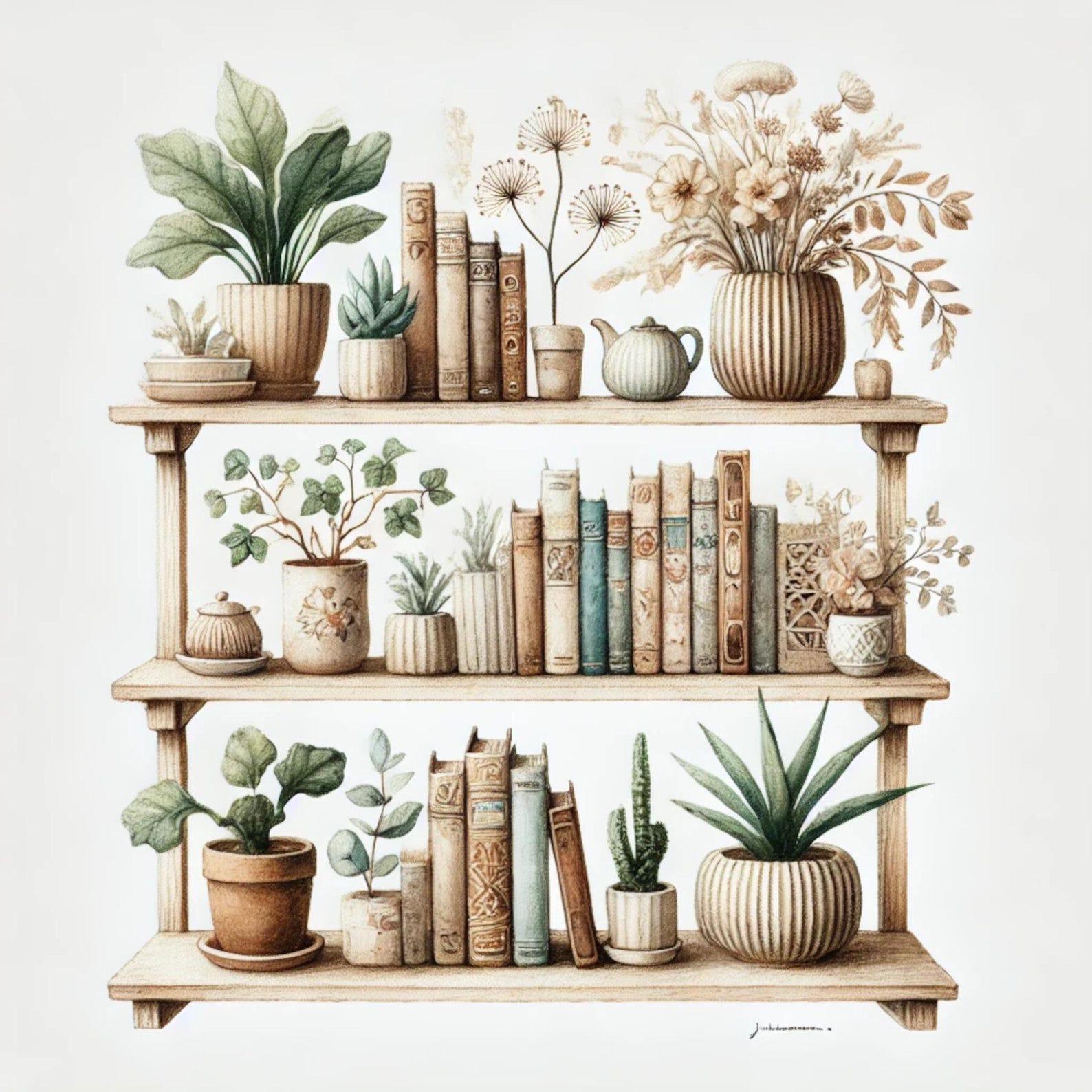 Whimsical Bookshelf, Artistic Shelf Design, Cozy Shelf Aesthetic ...